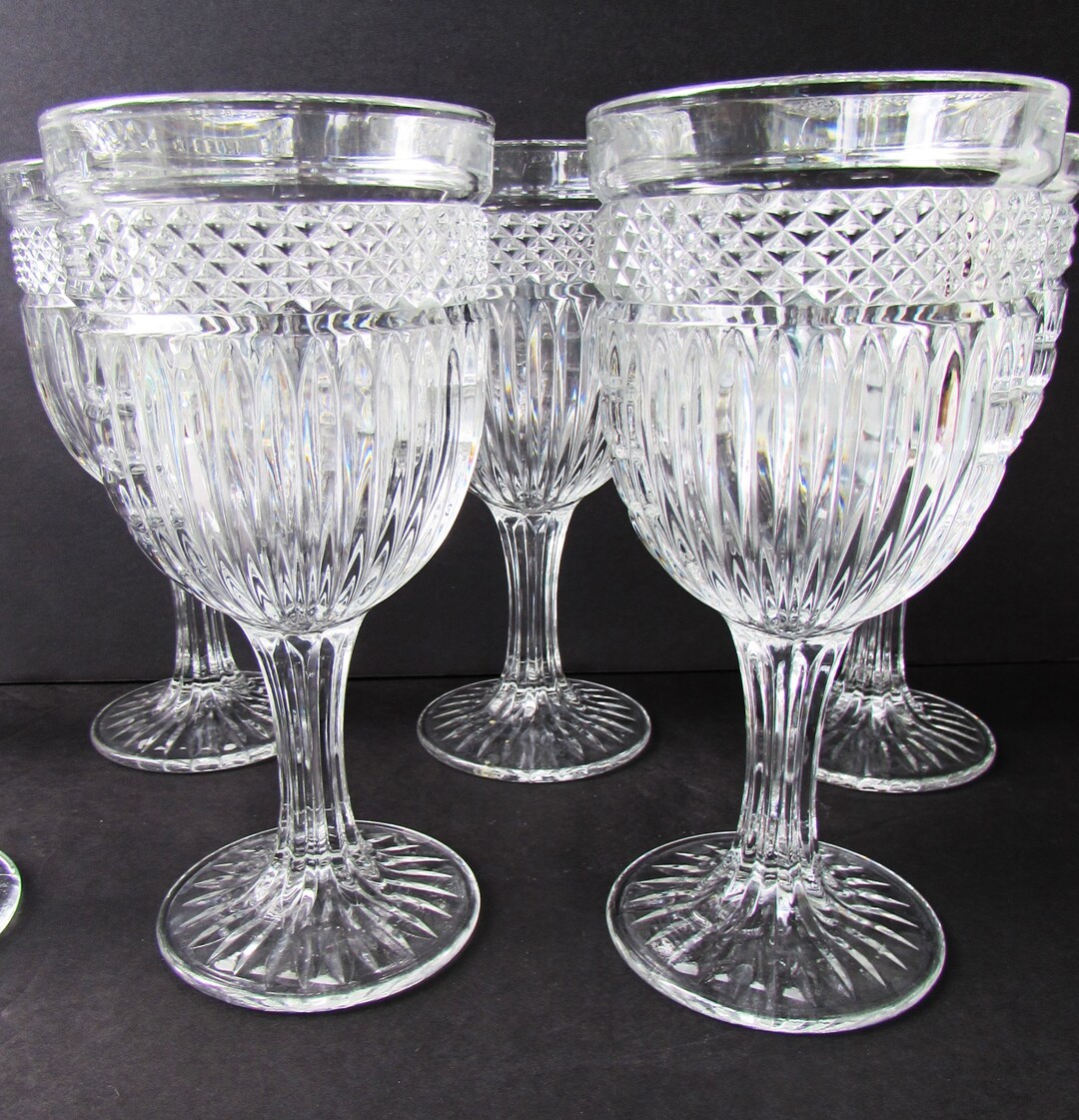 Vintage Pressed Glass Wine Goblets - Clear Pressed Glass Wine or Water ...