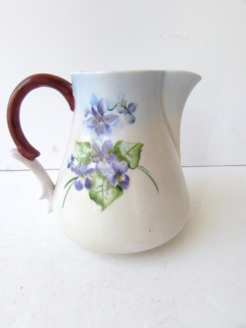 Porcelain Pitcher Hand Painted Violets Vintage White - Etsy