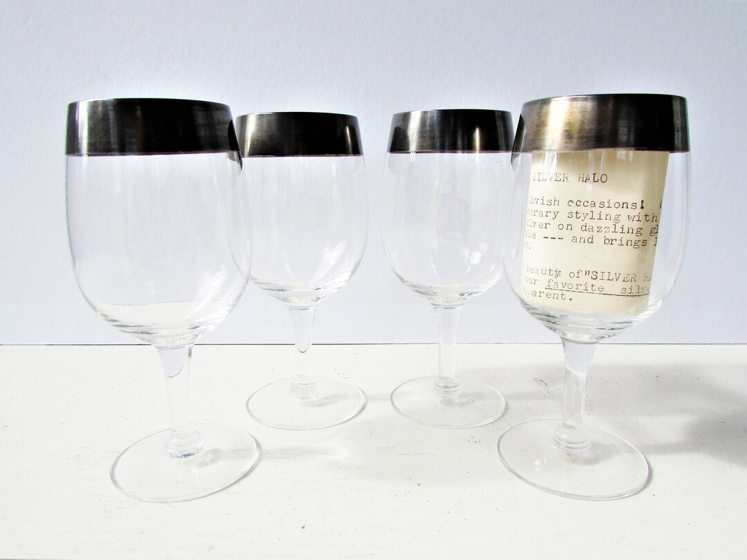 Vintage Silver Halo Wine Glass Silver Band Wine Glass Set of 4 Mid ...
