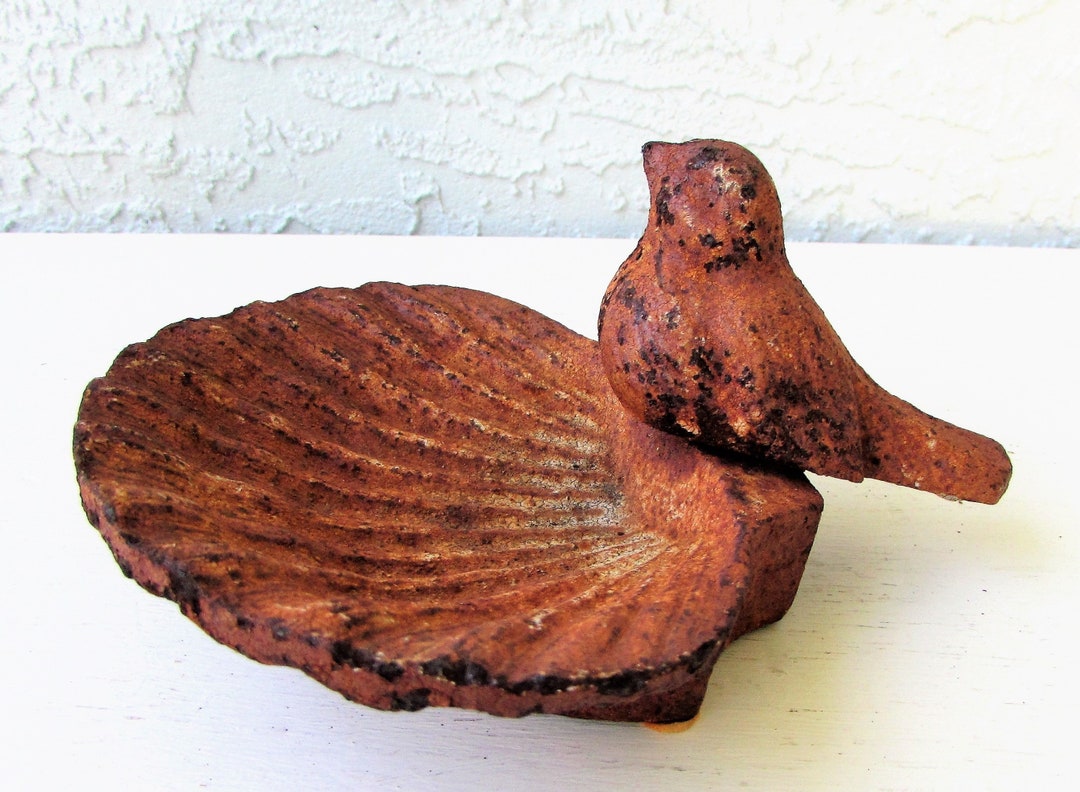 Vintage Cast Iron Bird Heavy Cast Iron Bird on a Shell Chickadee Robin ...