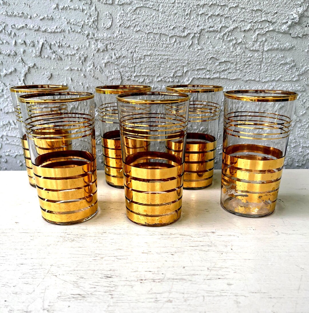 Vintage Macbeth Evans 22k Gold Striped Tumblers - Sovereign Set of 6 - Etsy