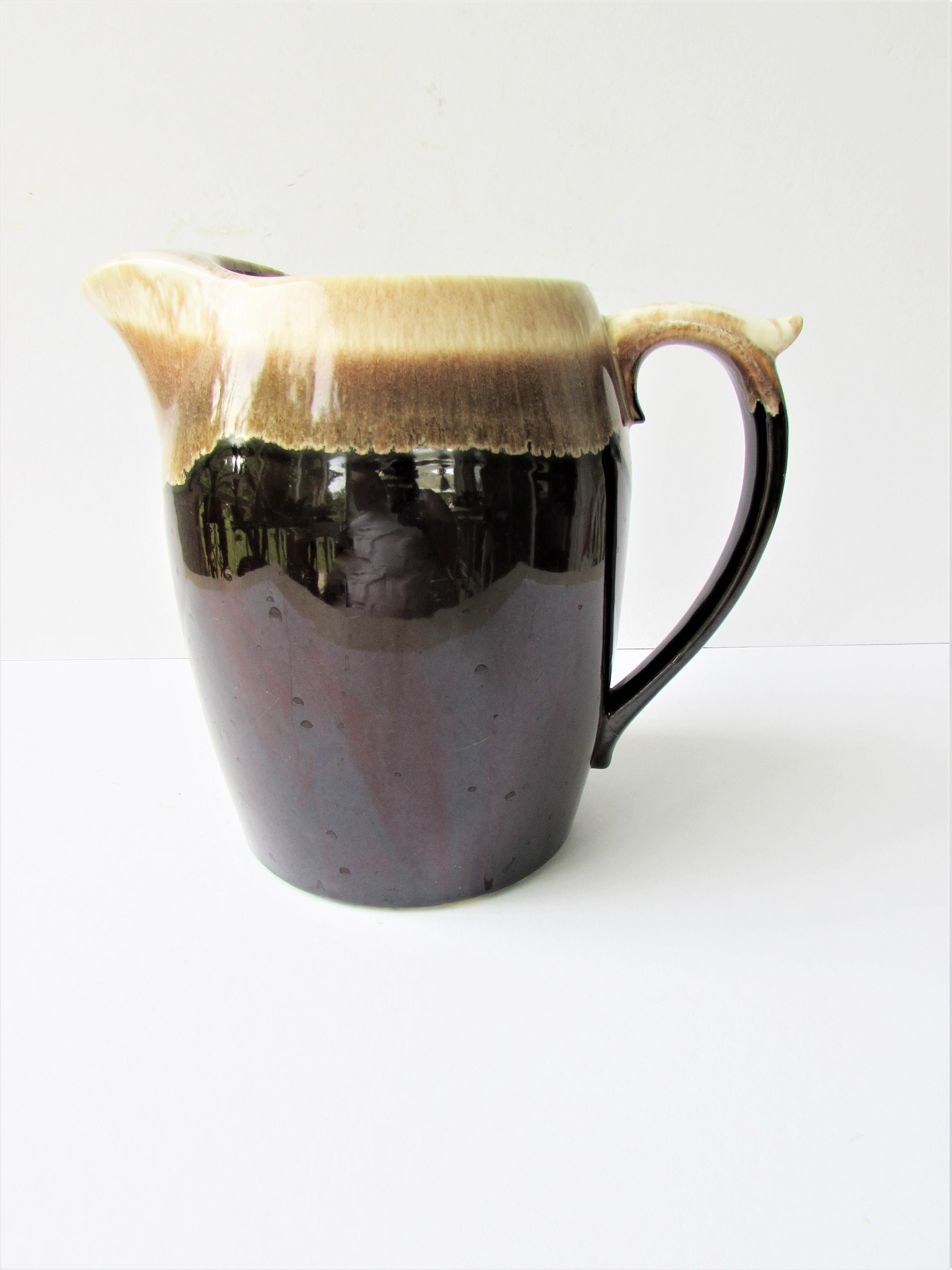 Vintage McCoy Pottery Pitcher Brown and White Drip Glaze | Etsy