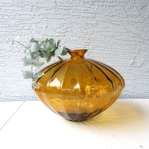 Vintage Amber Glass Large Vase - Extra Large Fluted Glass Vase ...