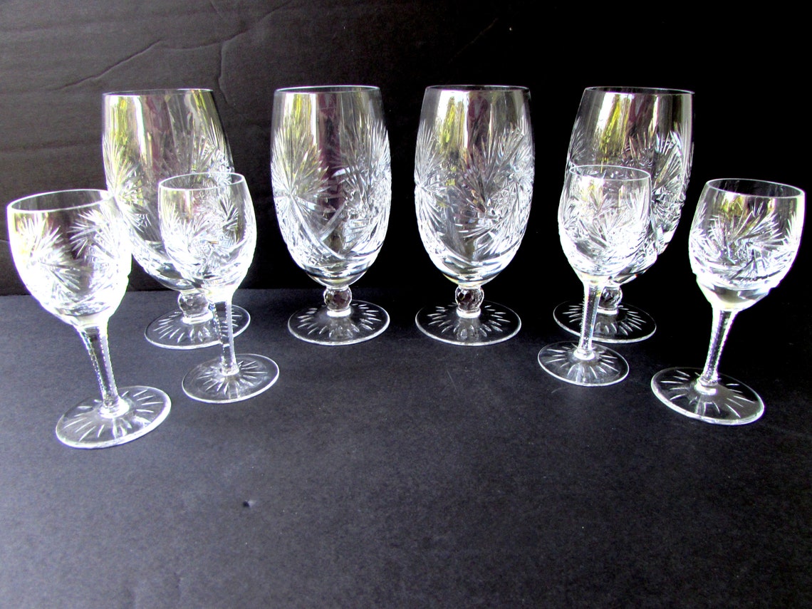 Vintage Cut Crystal Stemware Set: Pinwheel & Pineapple Design - Etsy
