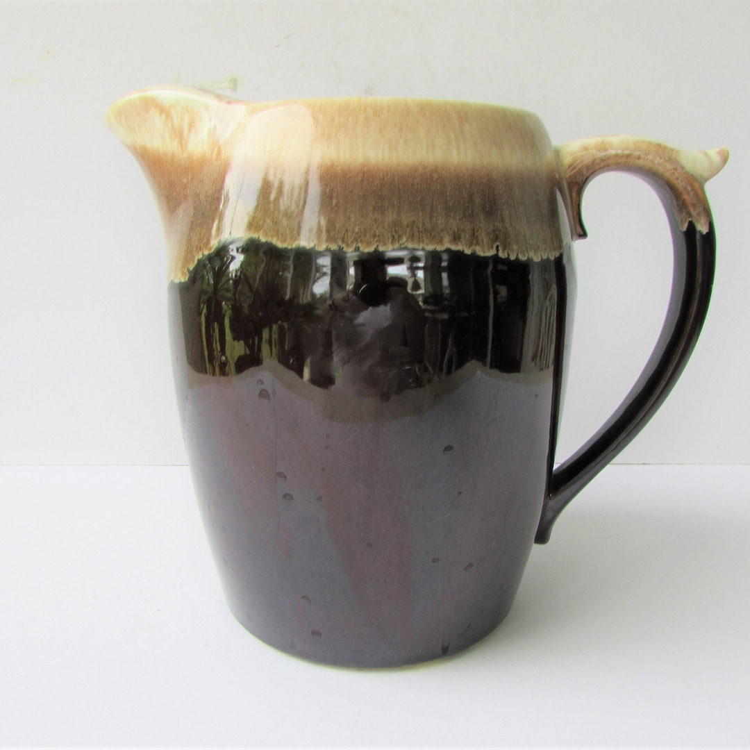Vintage Mccoy Pottery Pitcher - Brown and White Drip Glaze Pitcher ...