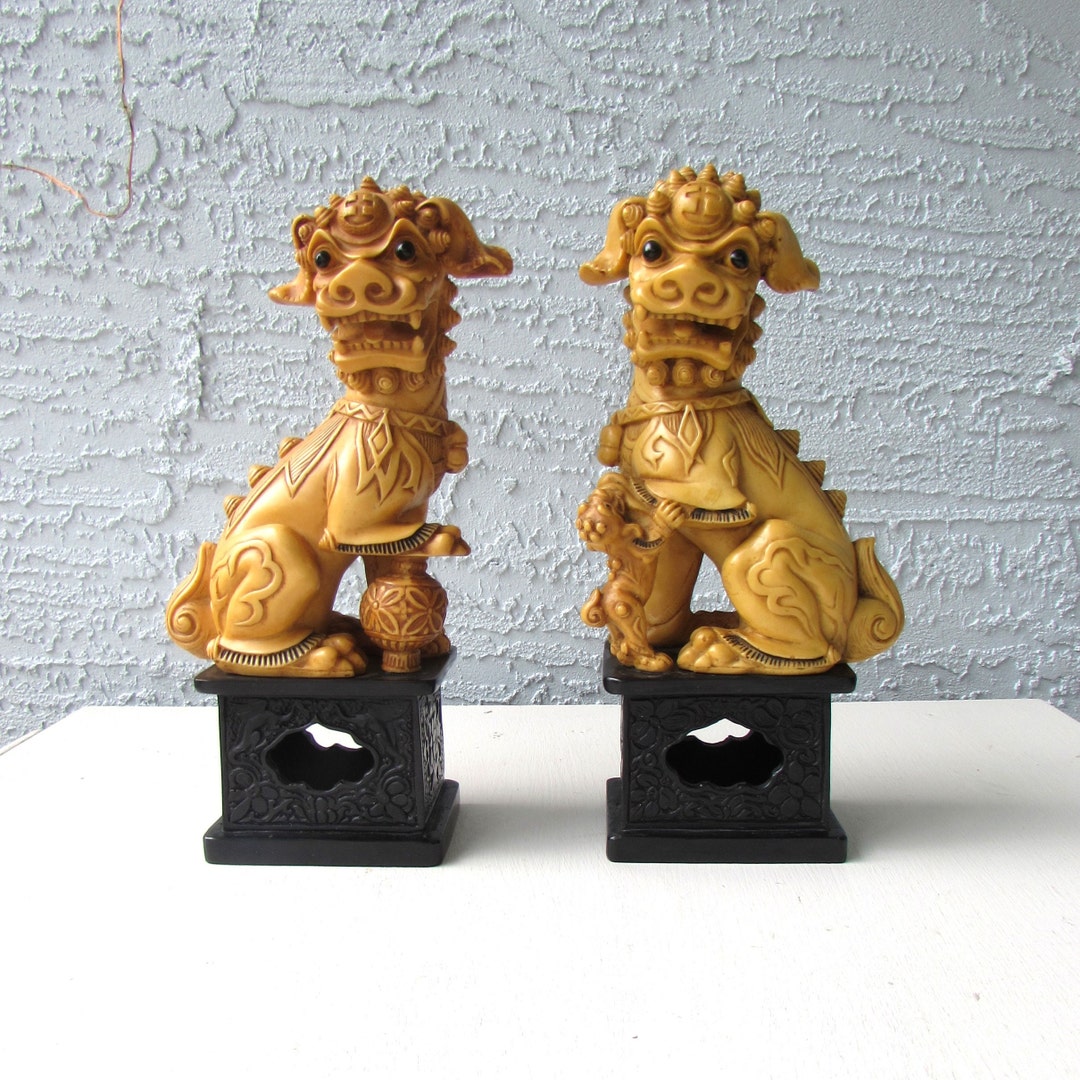 Vintage Carved Resin Foo Dog Bookends: Guardian Shi Shi Lions - Etsy