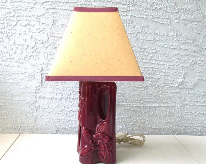 Vintage Red Ceramic Table Lamp - Mid Century Tropical Floral Design ...