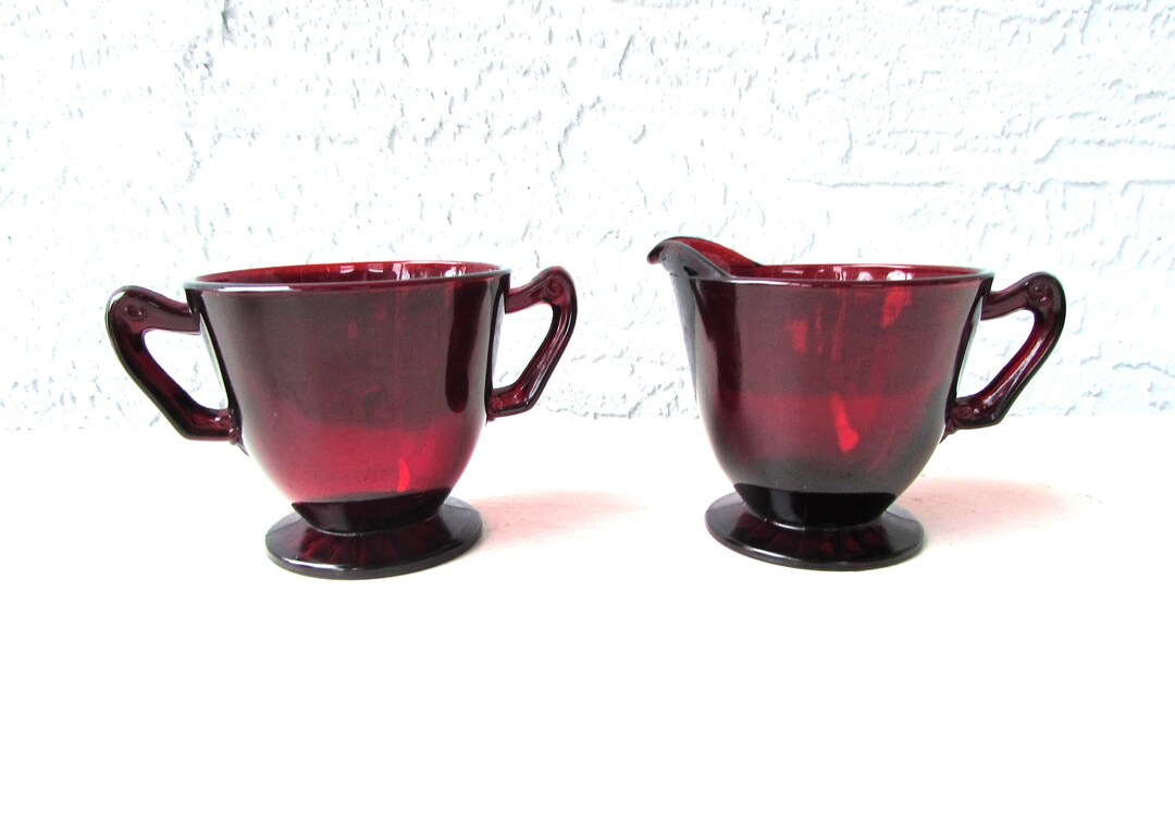 Vintage Ruby Red Glass Cream and Sugar Cranberry Glass Sugar Bowl and ...