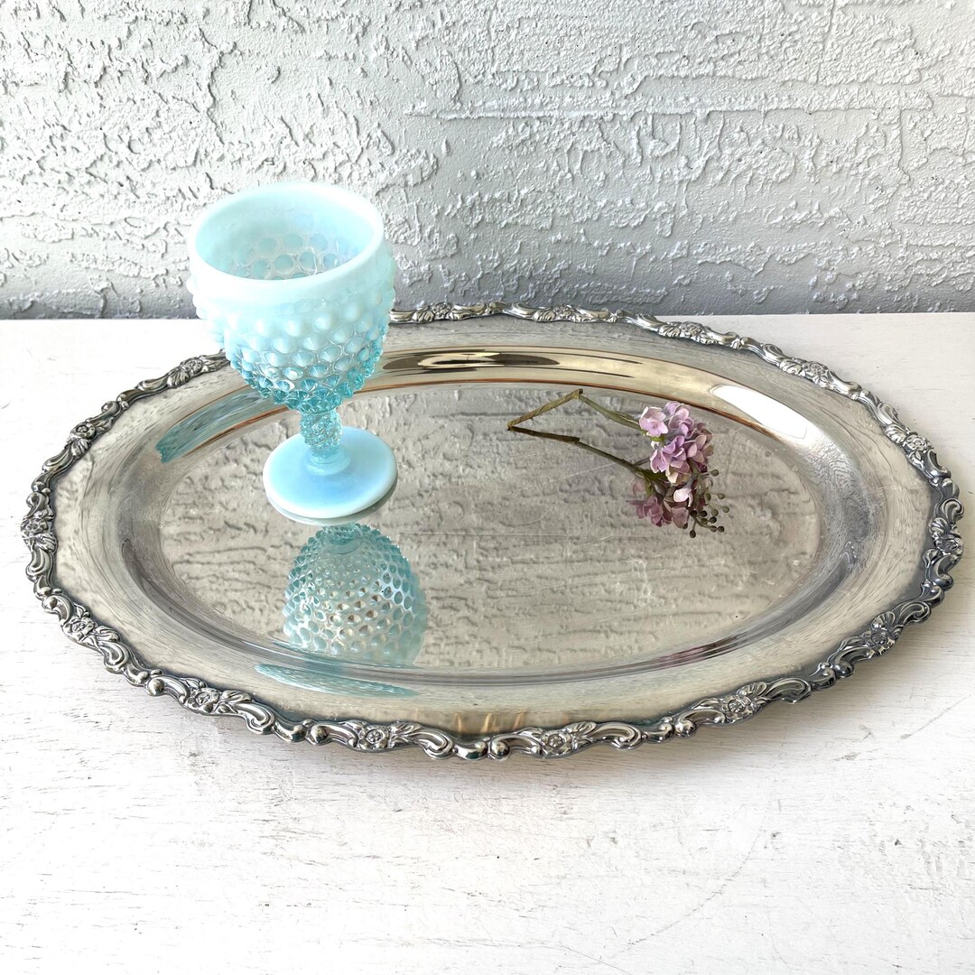 Vintage Silverplate Oval Tray Oval Silver Tray With Ornate Edge Elegant ...