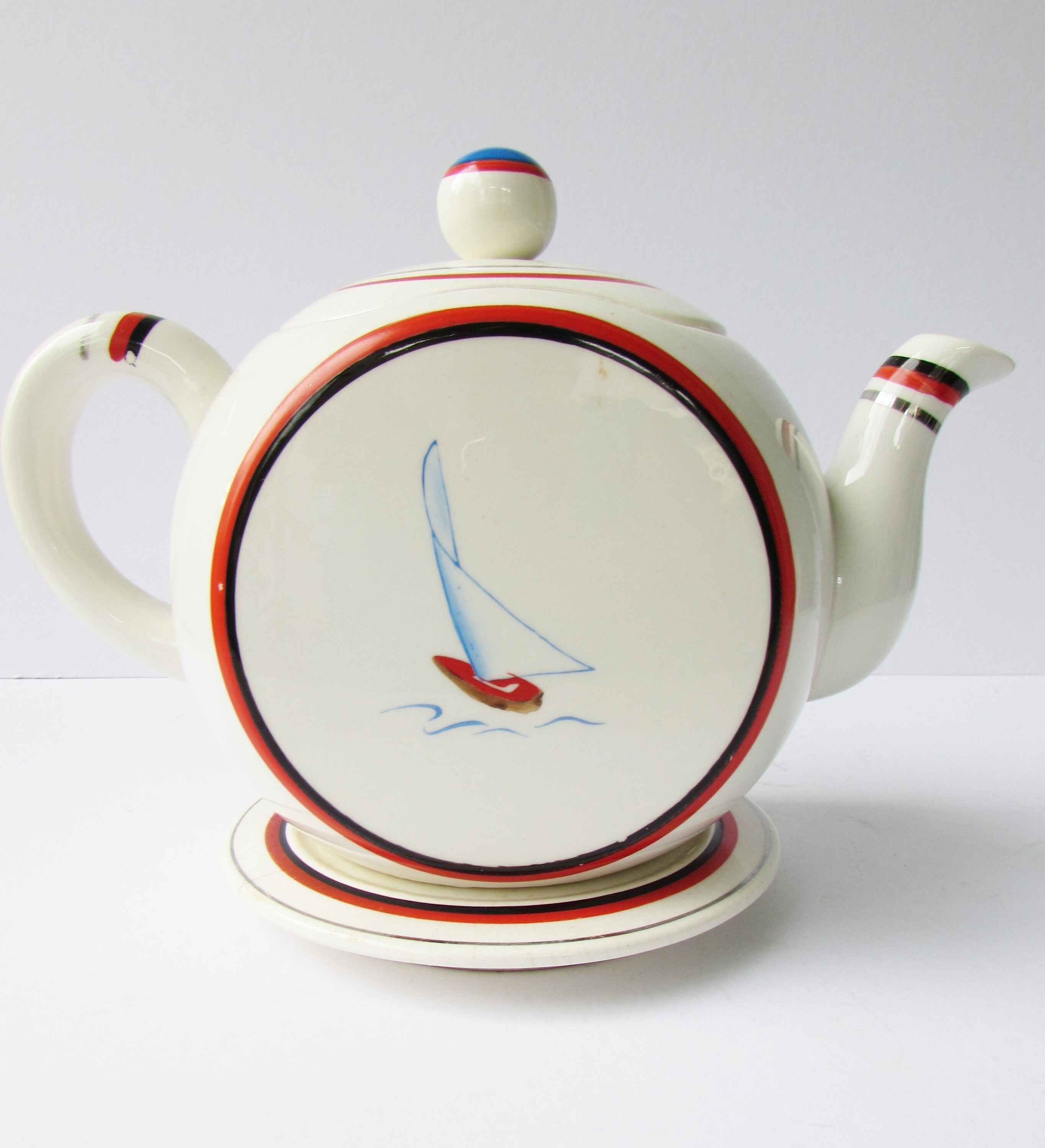 Vintage Sailboat Teapot and Trivet - Handpainted Japan - Nautical ...