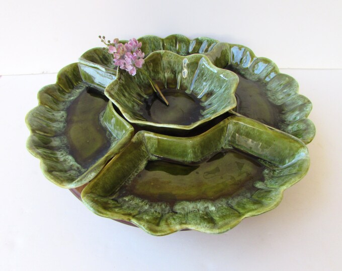 Mid Century Pottery Lazy Susan - California Pottery MCM Olive Greens ...