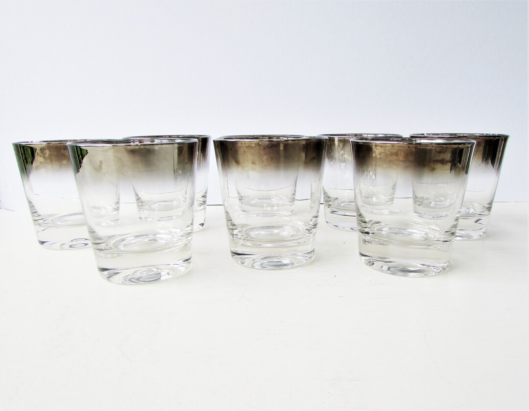 Set of 8 Silver Ombre Lusterware Low Ball Glasses Rocks Glasses Silver ...