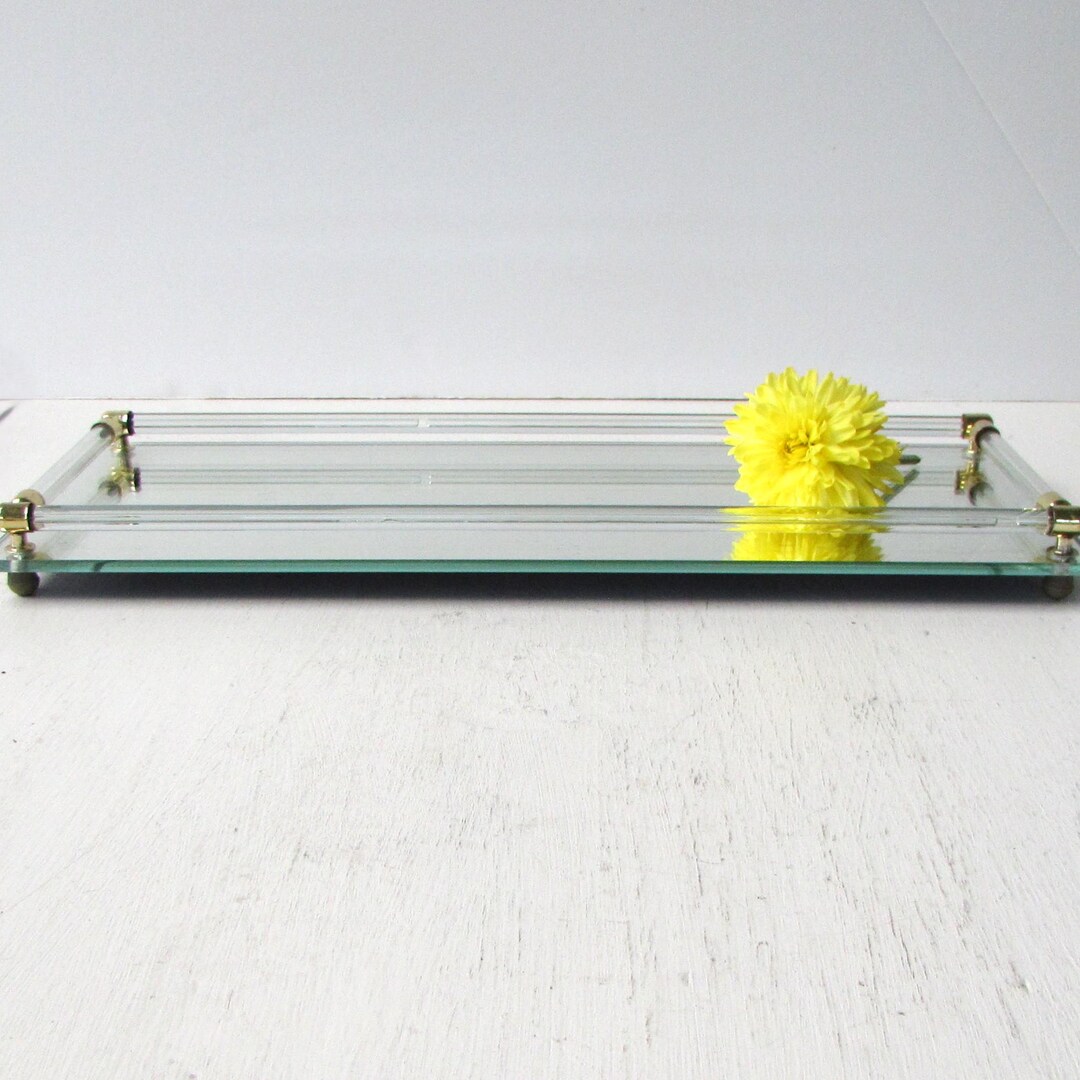 Long Brass and Glass Vanity Tray - Mid Century Vintage Vanity Tray ...