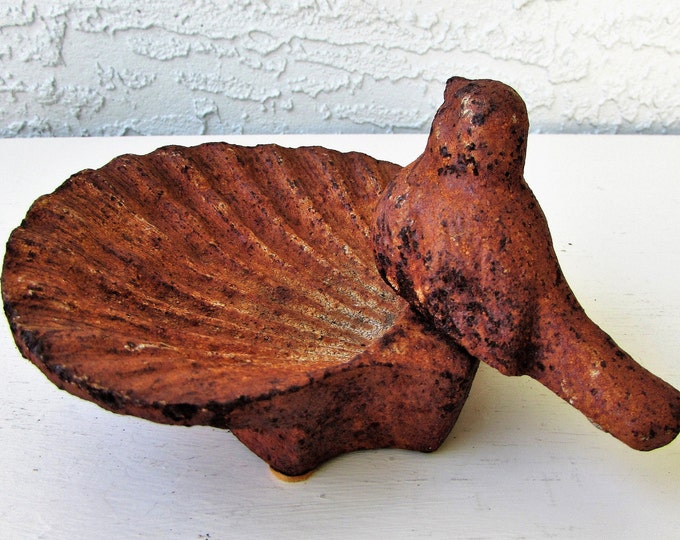 Vintage Cast Iron Bird Heavy Cast Iron Bird on a Shell Chickadee Robin ...