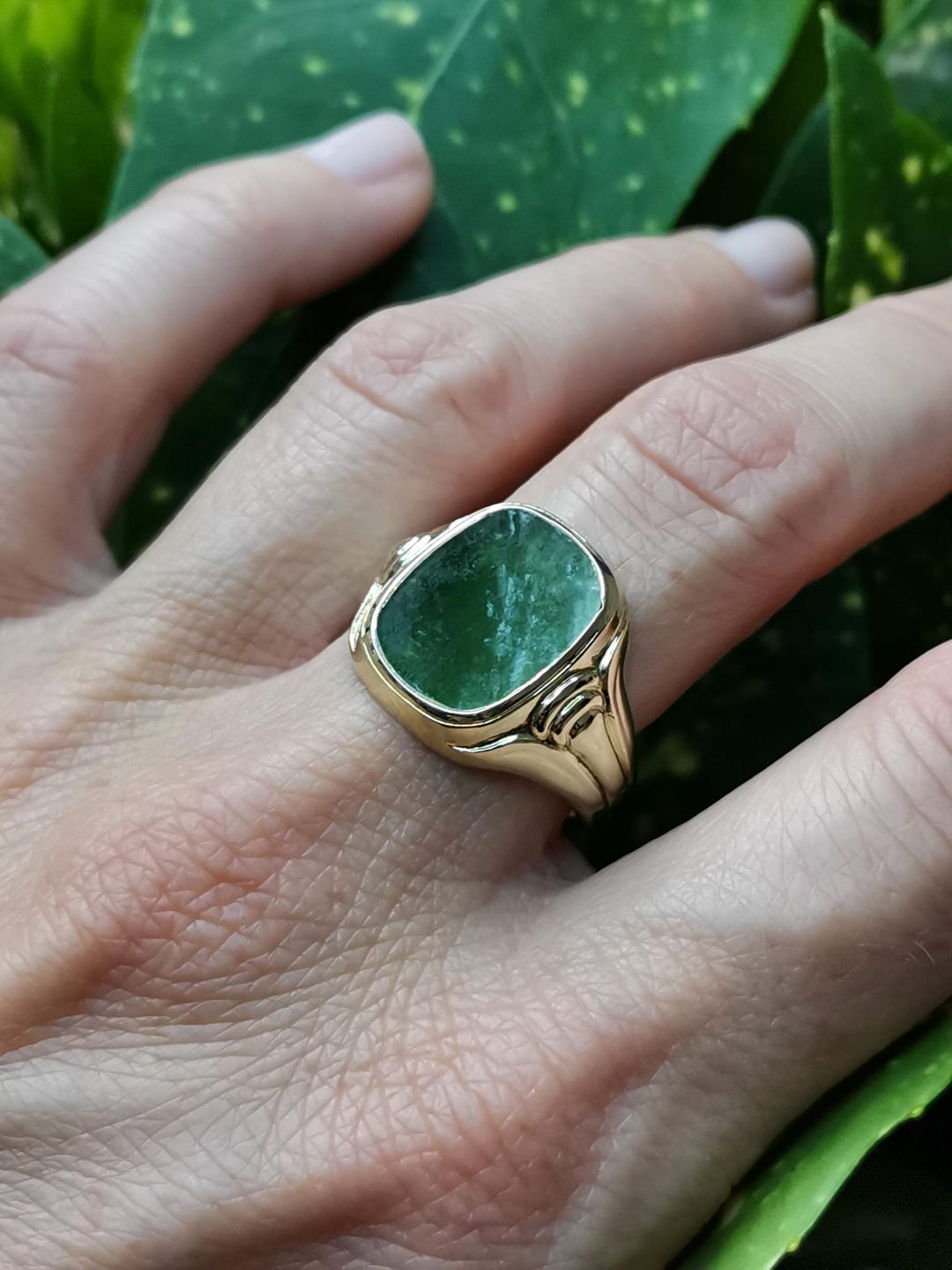 Antique German Nephrite Jade Signet Ring: Gold-plated Art Deco, US Size ...