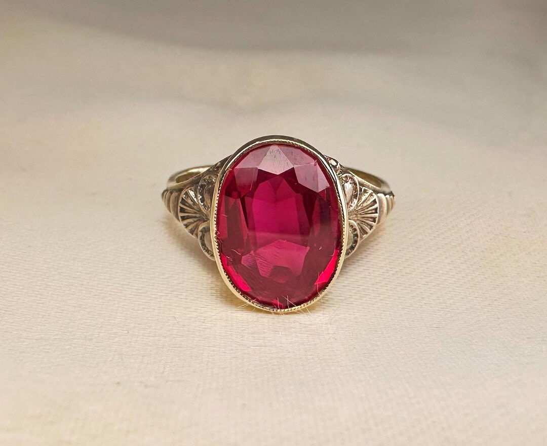 Antique 8k Gold Ruby Ring, German Art Deco Ring, US Size 6 1/2 - Etsy