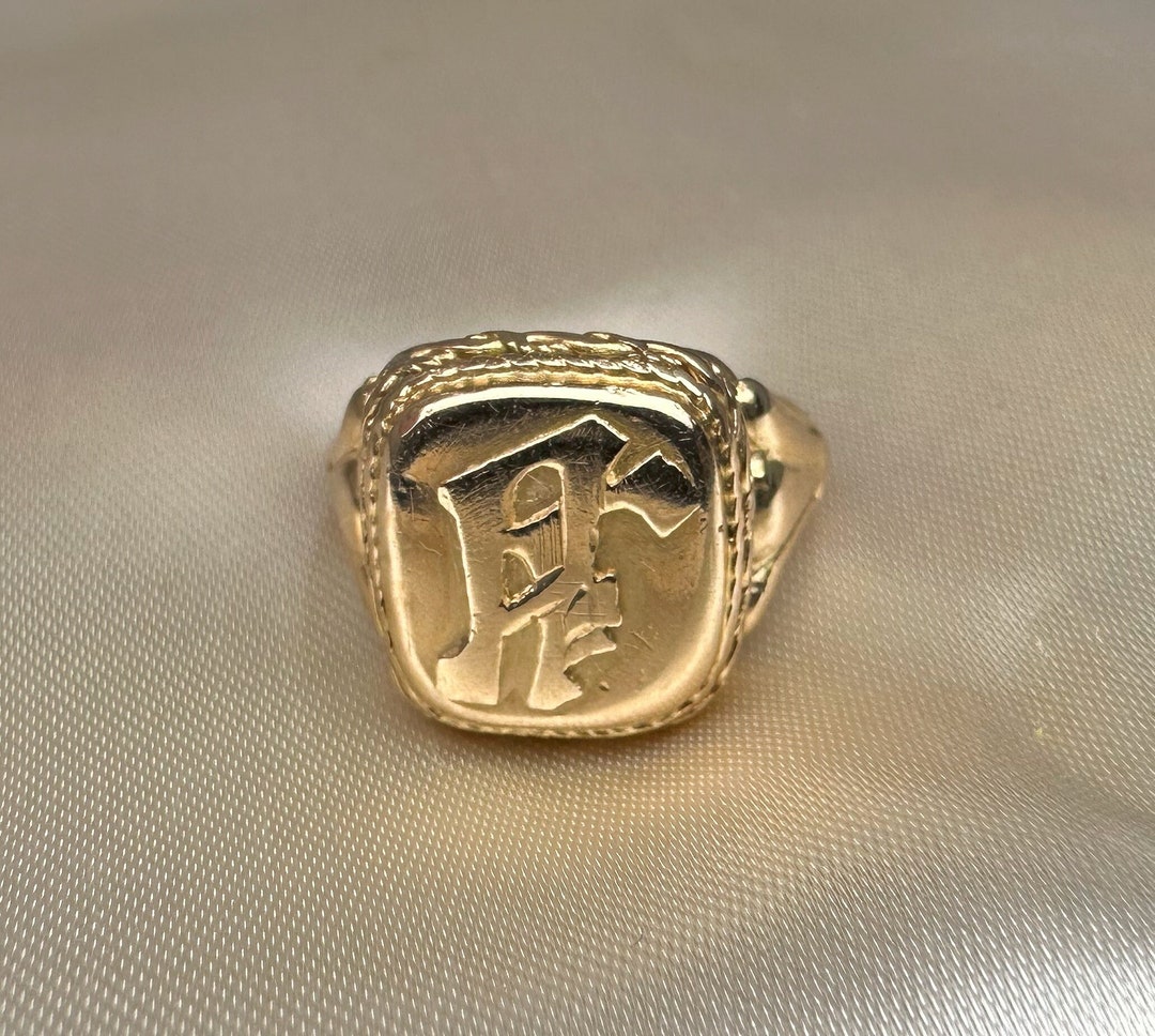 Vintage German Men's Signet Ring, 14k Gold, US Size 8 1/4 - Etsy