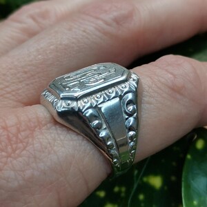 German Signet Ring 'WR' Monogram, Antique Silver Unisex Ring, Art Deco ...