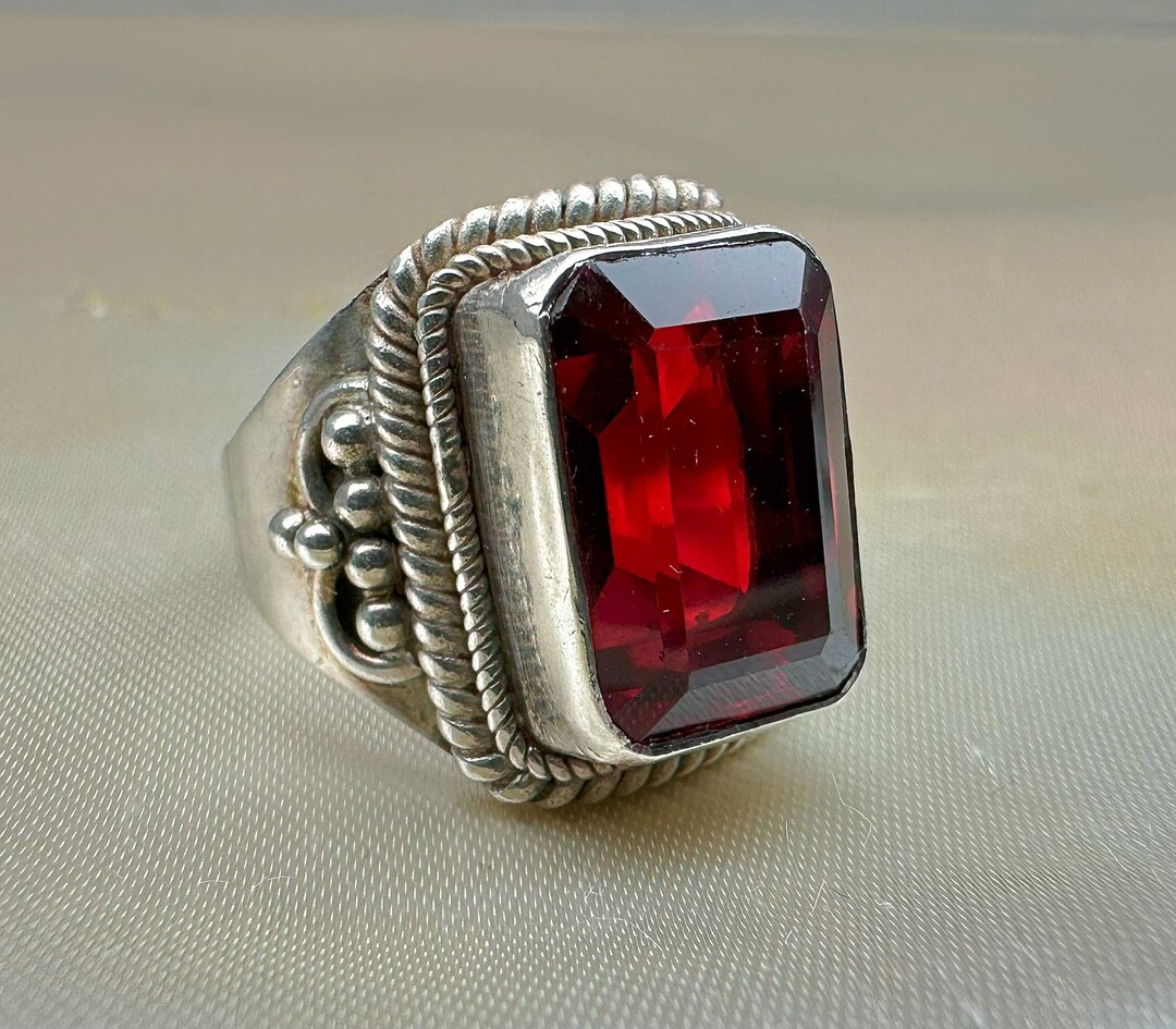 1930’s German Vintage 835 Silver Ring, Red Spinel Signet Ring, US Size ...