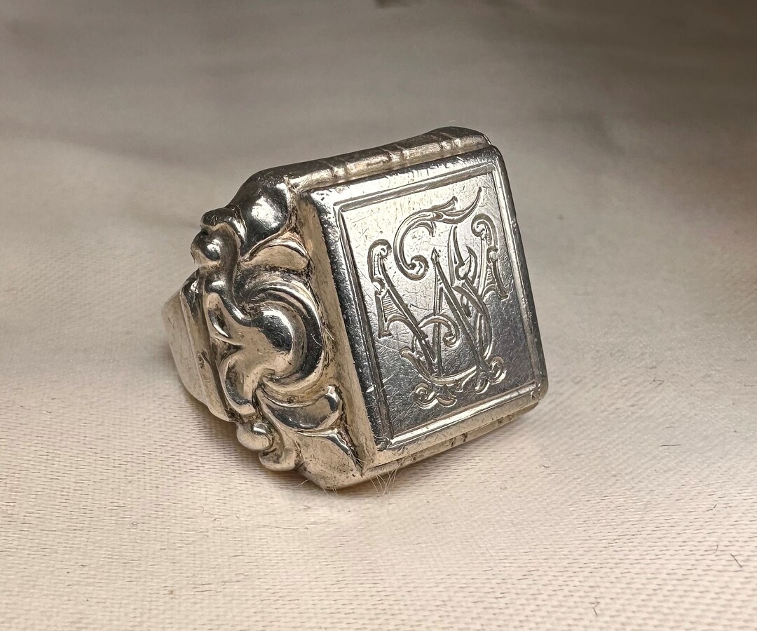 Antique German Signet Ring, 835 Silver Ring, Engrved 'WJ' or 'JW', Art ...