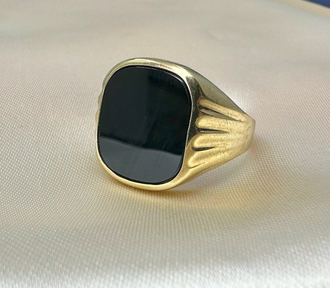 Vintage German 8K Gold Ring, Onyx Signet Ring, Mid-century Signet Ring ...