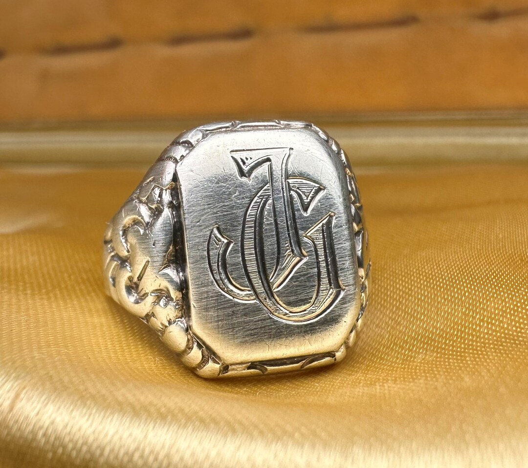 Antique German Ring, Unisex Signet Ring, Engraved 'JG', US Size 8 1/4 ...