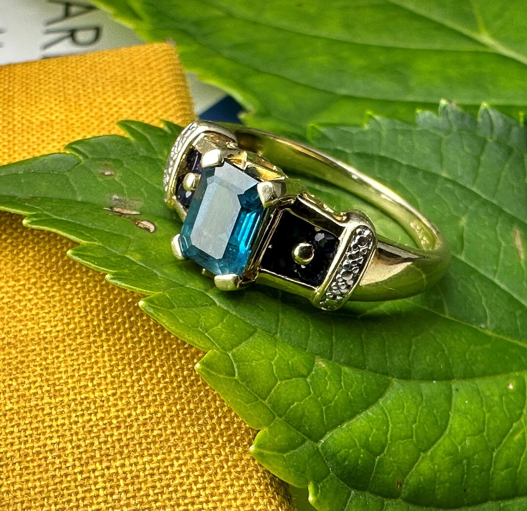 14k Gold Blue Topaz & Sapphire Ring, Vintage German Ring, Gold Blue ...