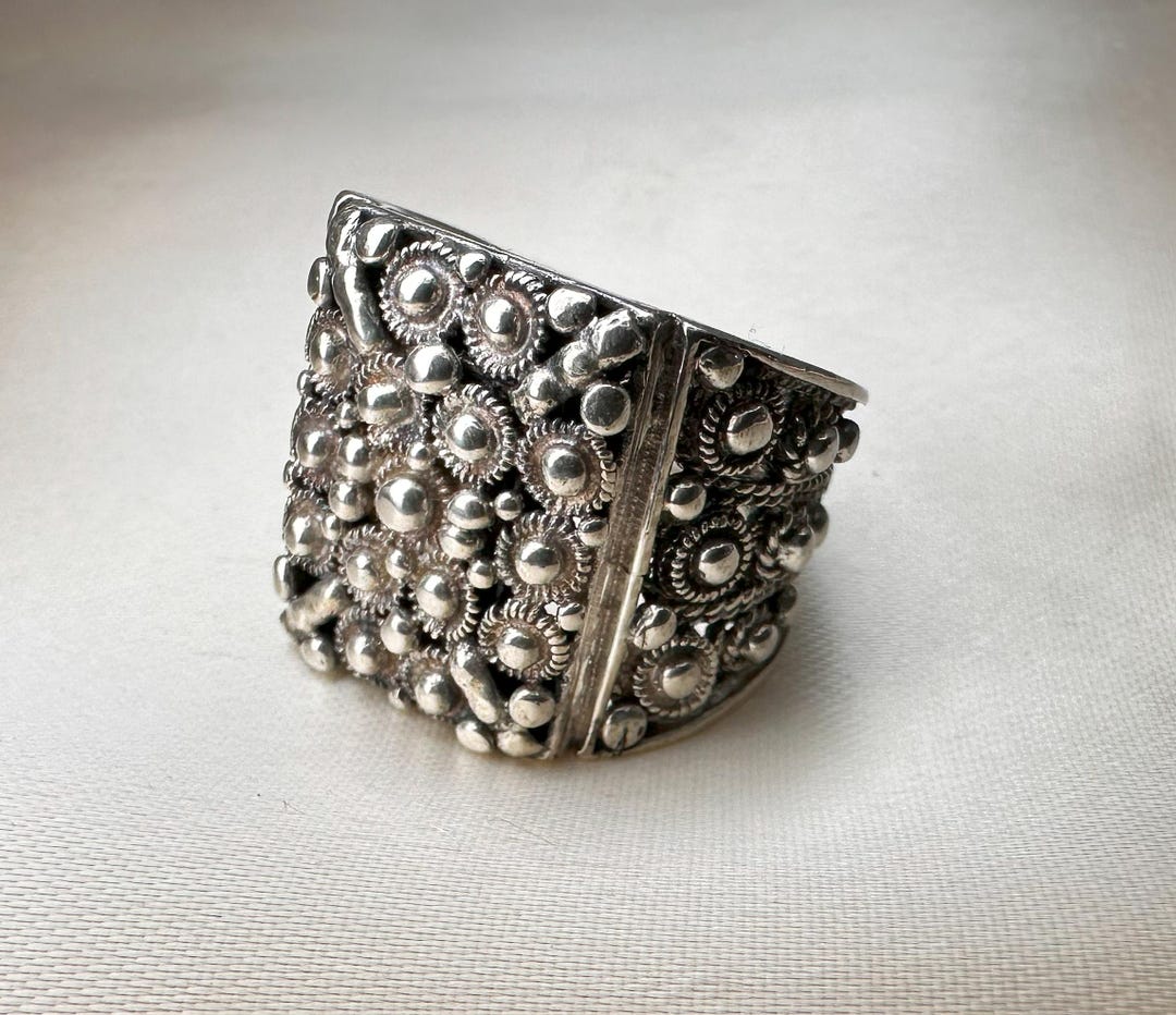 Silver Filigree Signet Ring, Early 20th Century, Unisex Ethnic Ring, US ...