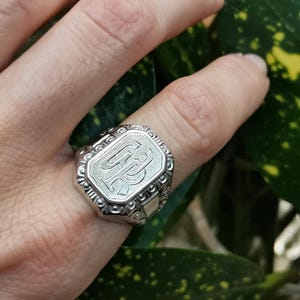 German Signet Ring 'WR' Monogram, Antique Silver Unisex Ring, Art Deco ...