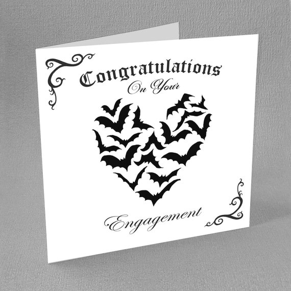 Gothic Bats Heart Engagement Card Congratulations Goth - Etsy
