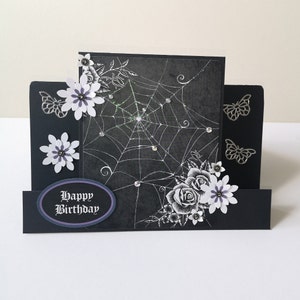 Gothic Birthday Card Pop up 3-D Cobweb Moth Purple Black Goth ...