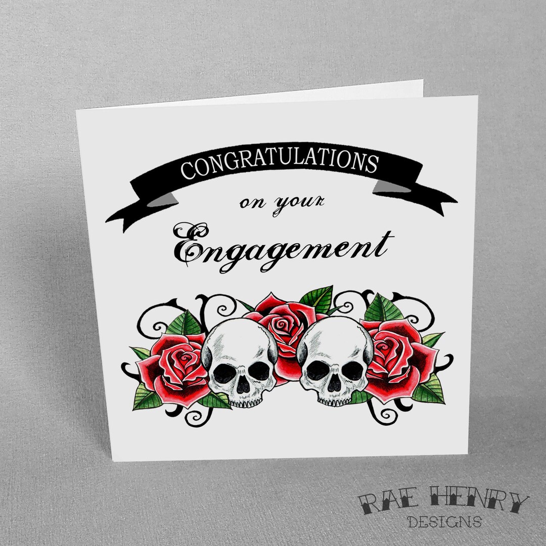 Skulls and Roses Engagement Card Goth Tattoo Rockabilly Red - Etsy