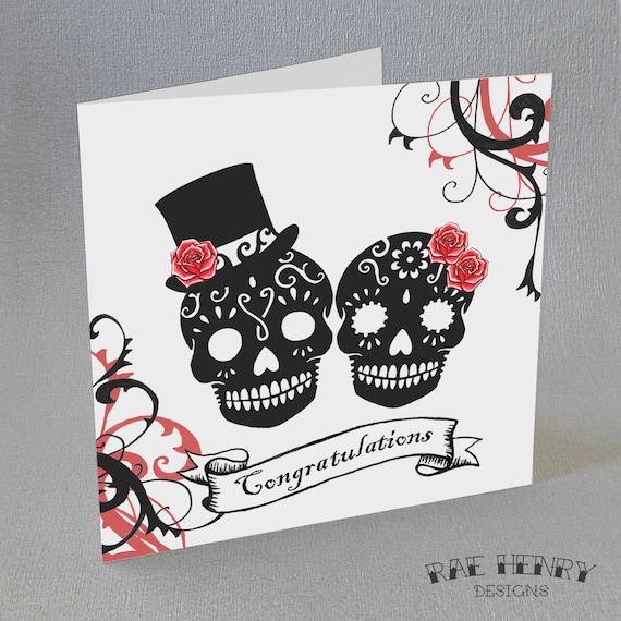 Sugar Skulls Congratulations Card Engagement Wedding Goth | Etsy UK
