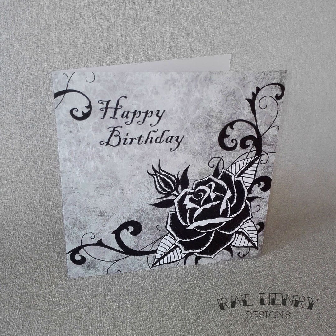 Black Rose Birthday Card Tattoo Gothic Rockabilly Flash Goth - Etsy