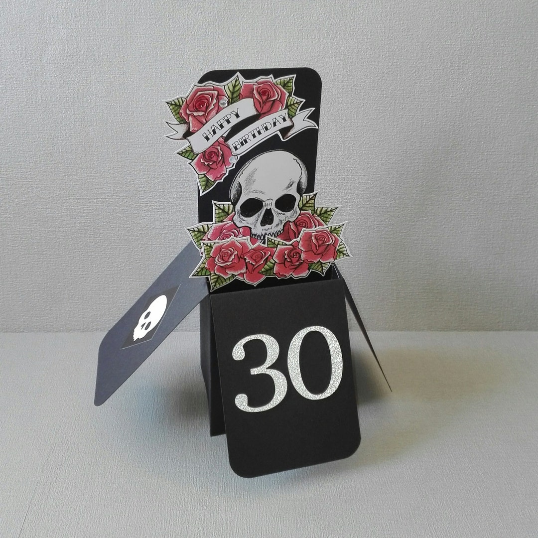 Skull Birthday Card 3-D Pop up Box | Any Age 18 21 30 40 50 ...