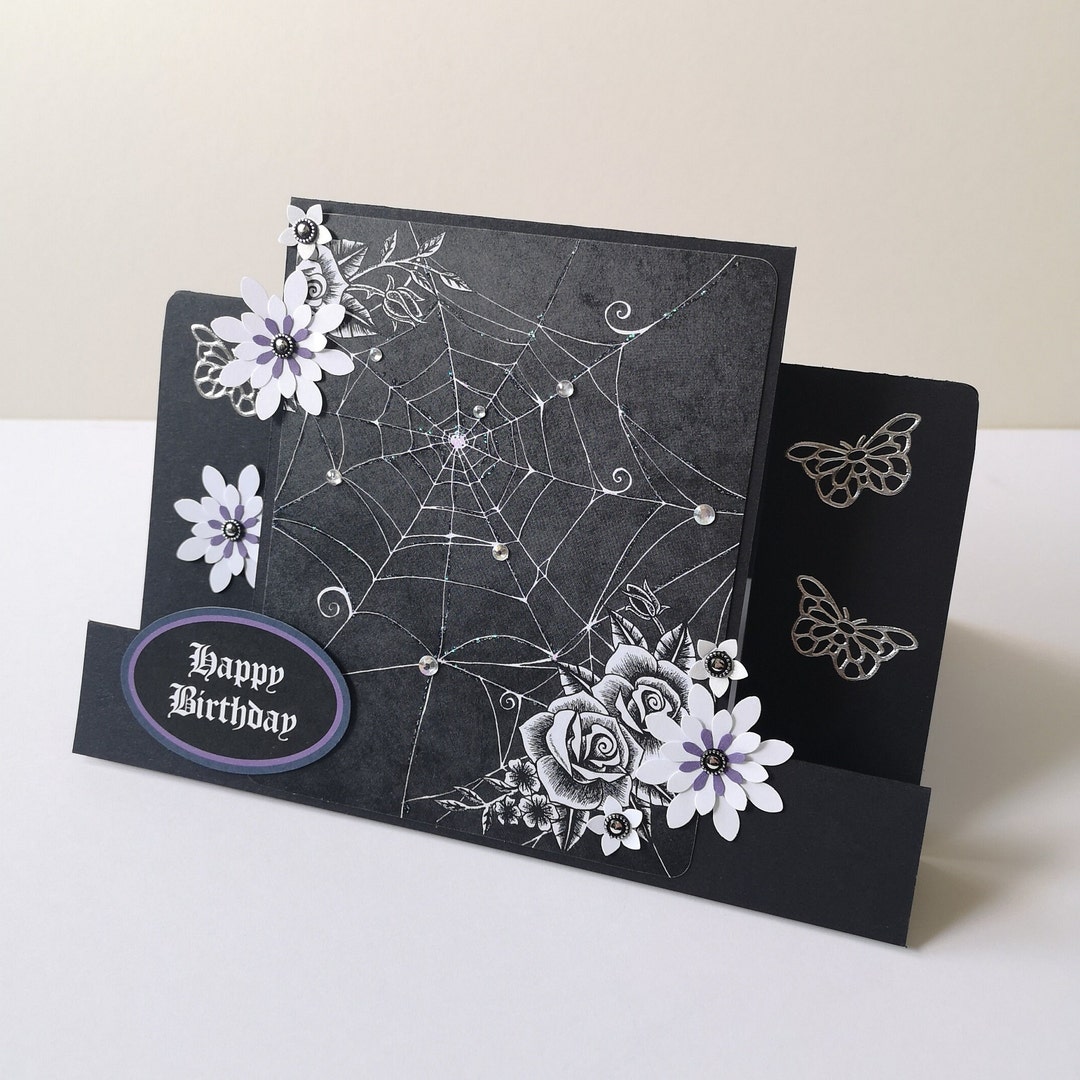 Gothic Birthday Card Pop up 3-D Cobweb Moth Purple Black Goth ...