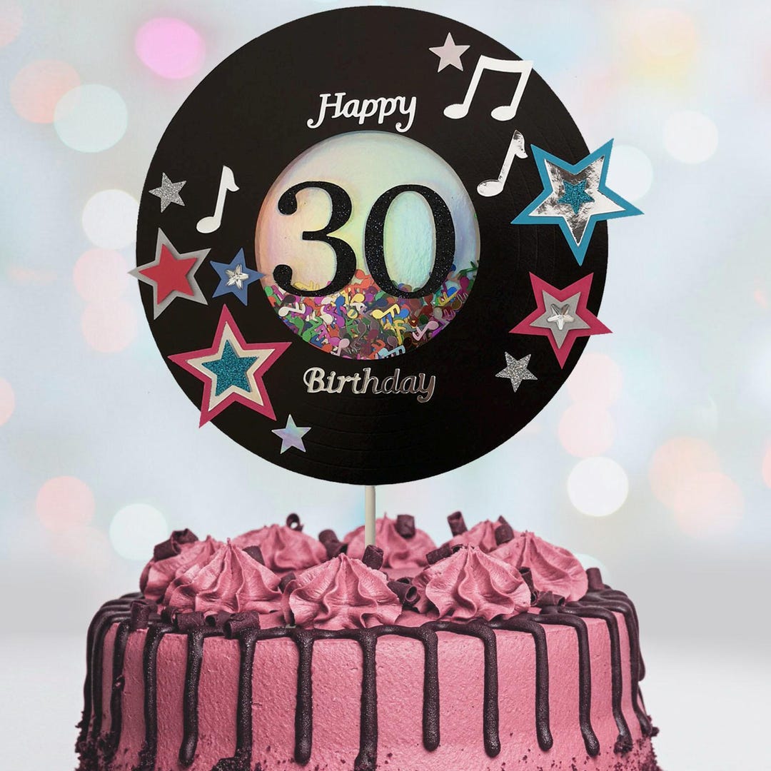 Retro Music Birthday Cake Topper Vinyl Record Style Personalised Age ...