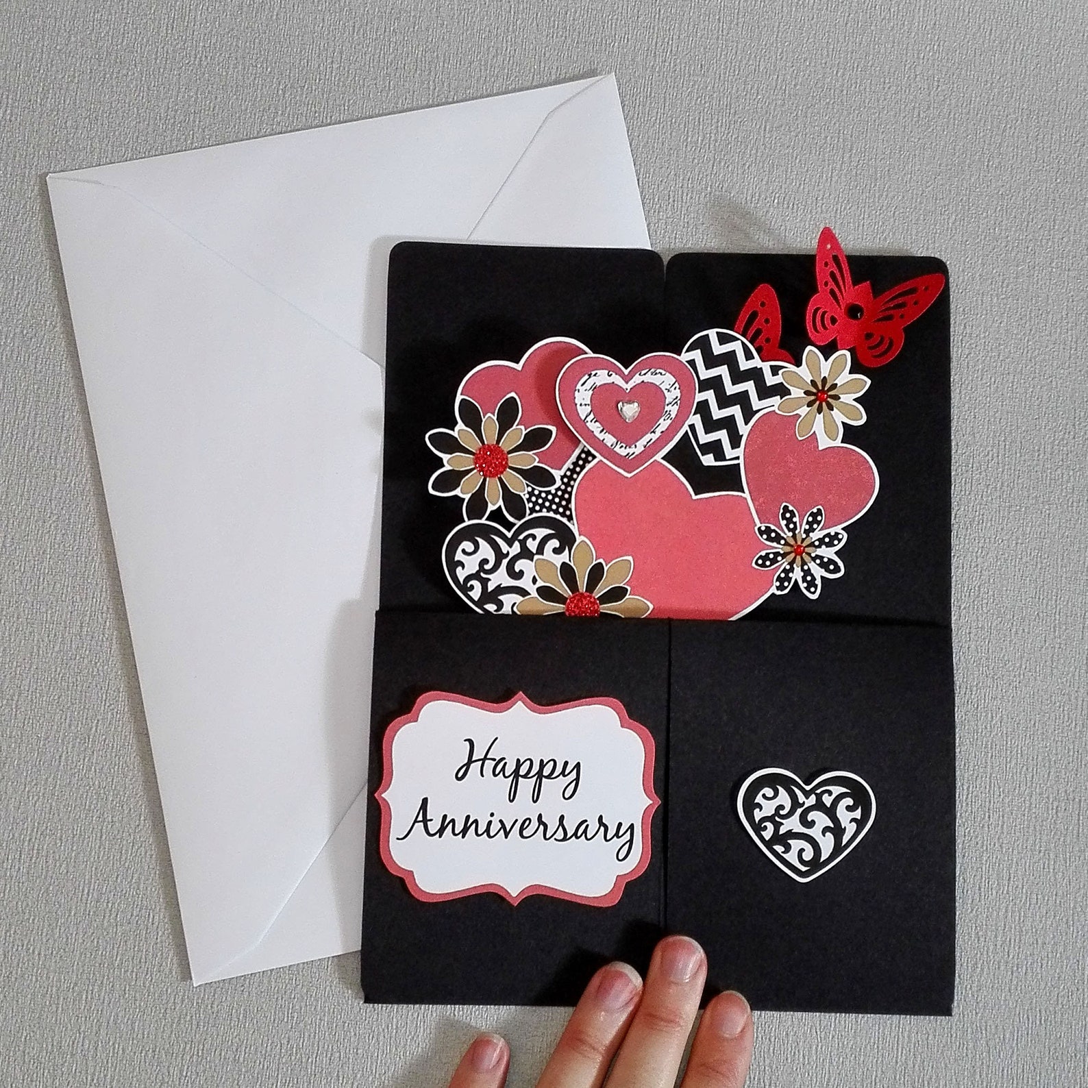 Pop up Anniversary Card Butterfly Gothic Rockabilly Hearts and - Etsy UK