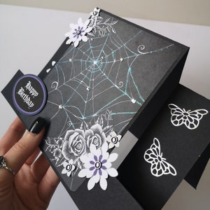 Gothic Birthday Card Pop up 3-D Cobweb Moth Purple Black Goth ...