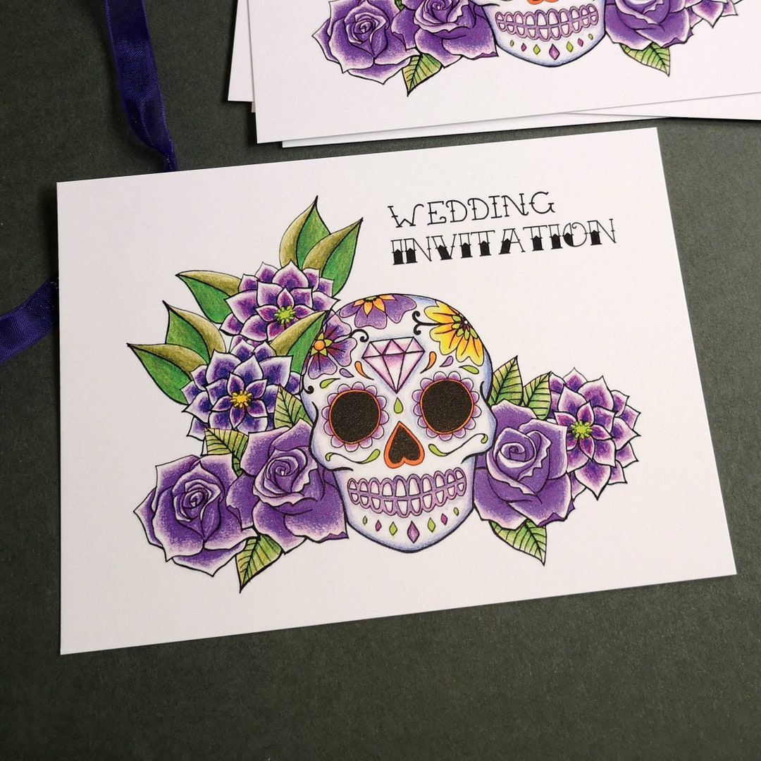 Sugar Skull Wedding Invitations X 10 With Envelopes Tattoo Rockabilly ...