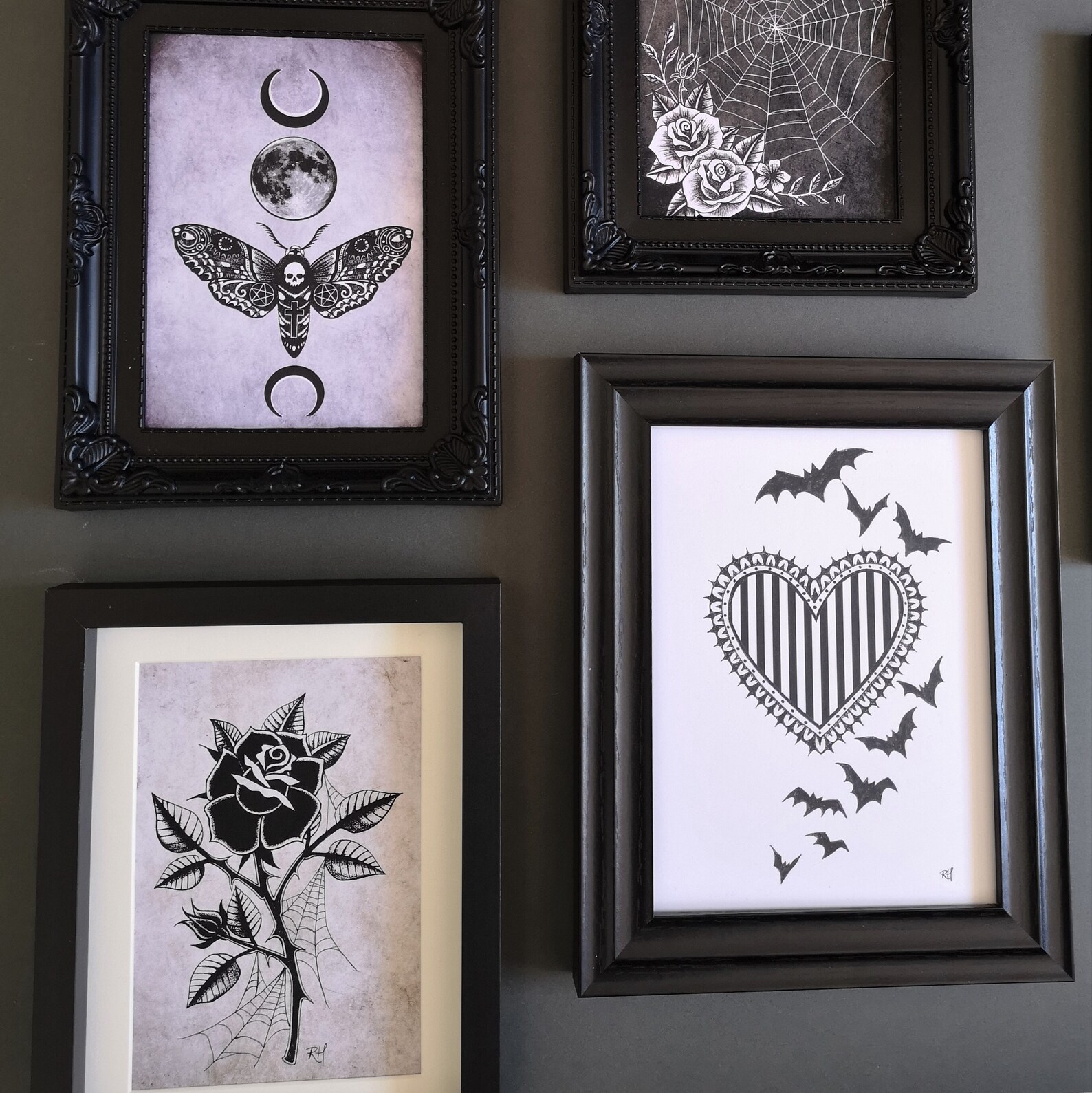 Gothic Art Print Tattoo Black Rose and Cobwebs Goth Home Decor - Etsy UK