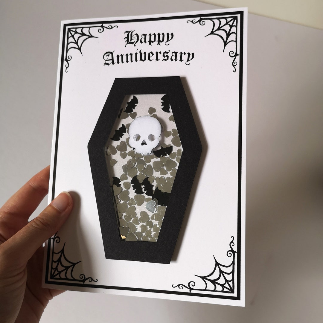 Gothic Anniversary Card Coffin Shaker Luxury Unusual Skull Bats Goth ...