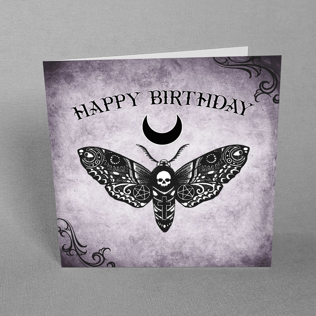 Moth Birthday Card Goth Gothic Purple Deathhead Skull Witch Mystical ...