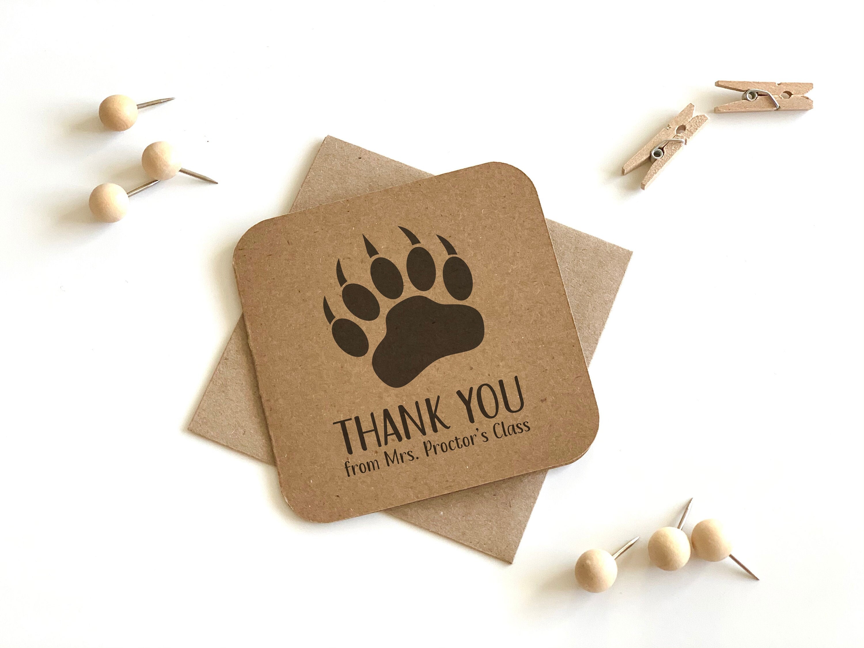 Kraft 3x3 Bear Paw Print Thank You Cards Recycled Mini Cards With Bear ...