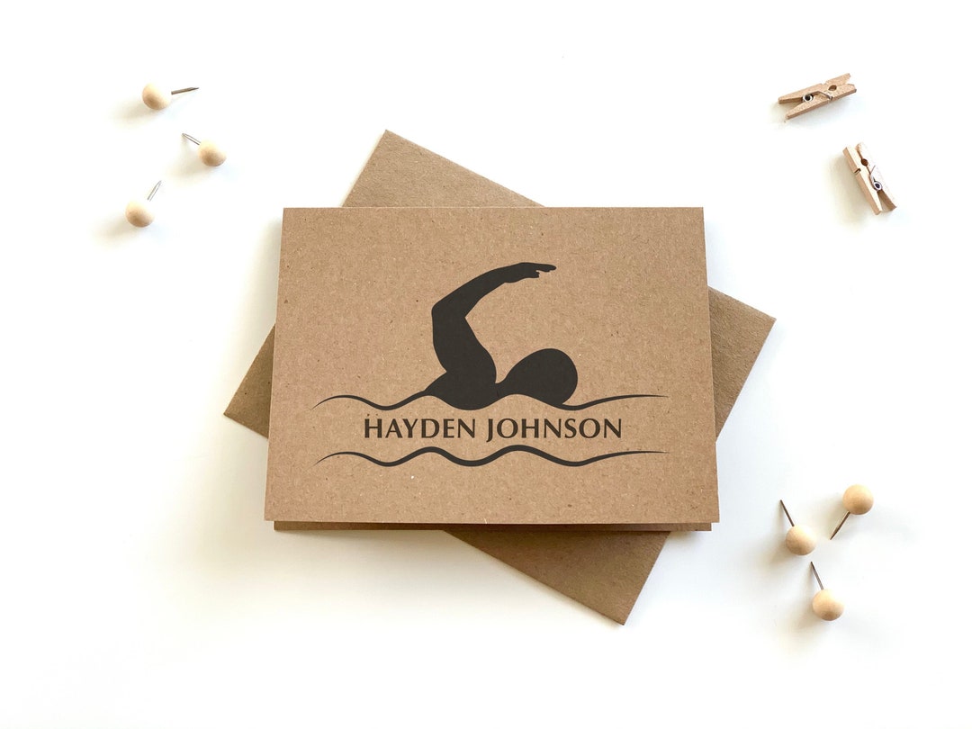 Personalized Swim Cards With Envelopes, Recycled Swimming Notecards and ...