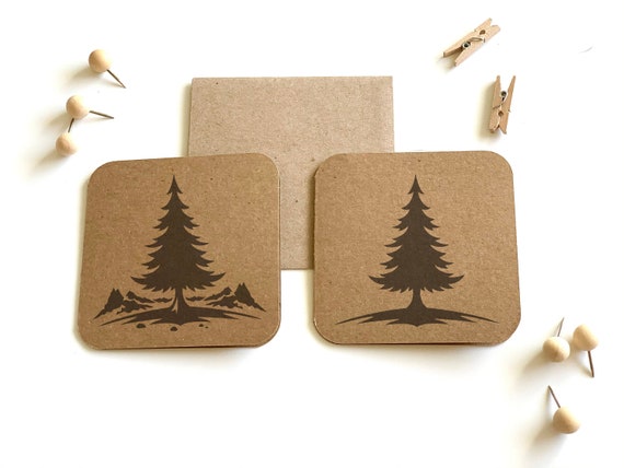 3x3 Cards With Trees Recycled Mini Cards Kraft Tree Card - Etsy