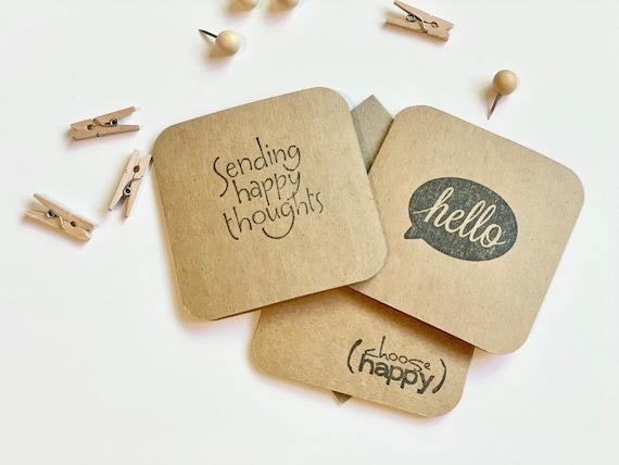 Mini Cards Happy Thoughts Happy Cards With Envelopes Hello | Etsy