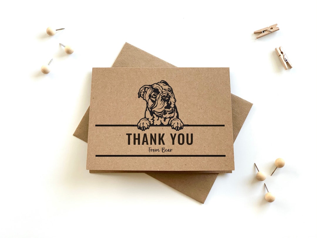 Bulldog Personalized Thank You Cards With Envelopes, Dog Notecard With ...