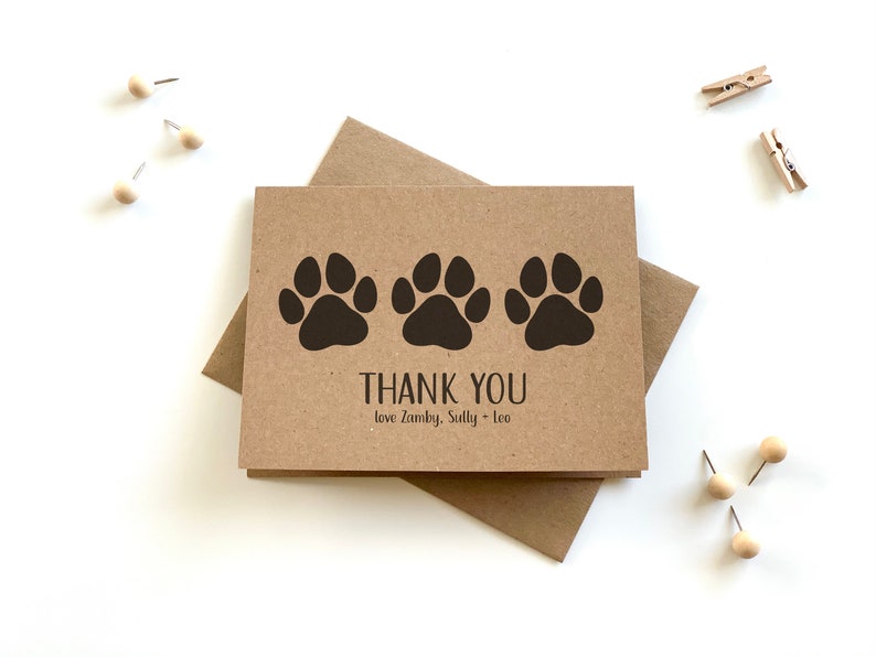 Custom Paw Prints Thank You Cards With Envelopes, Dog Thank You Notes ...
