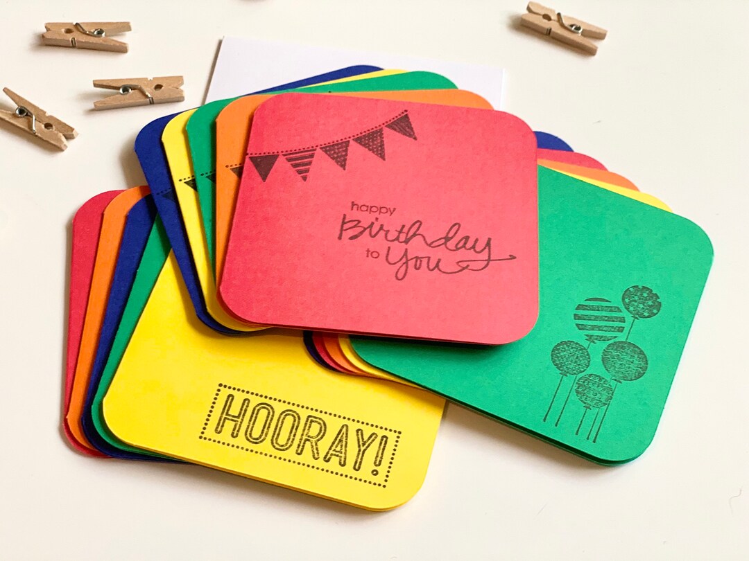 3x3 Birthday Cards - Mini Primary Color Cards - Happy Birthday Gift ...